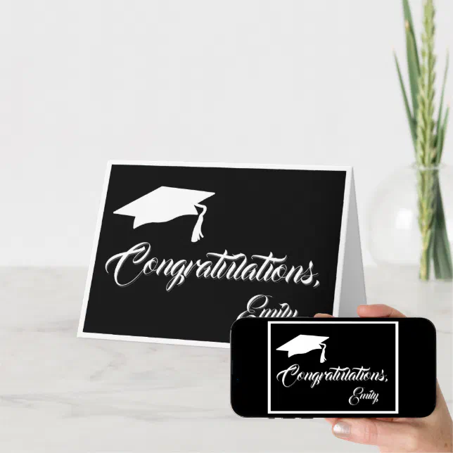 Modern Black Congratulations Script Graduation Card | Zazzle