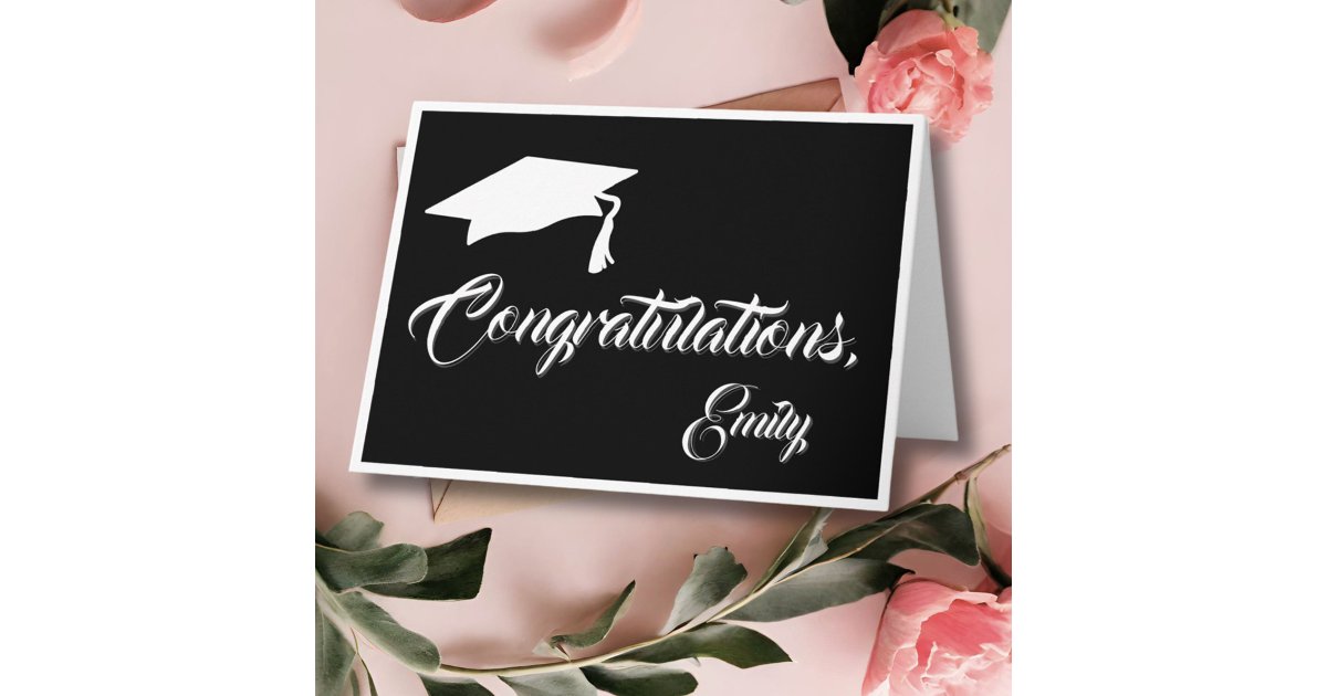 Modern Black Congratulations Script Graduation Card | Zazzle