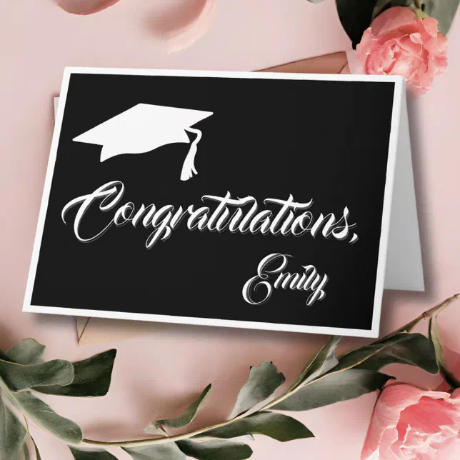 Modern Black Congratulations Script Graduation Card | Zazzle