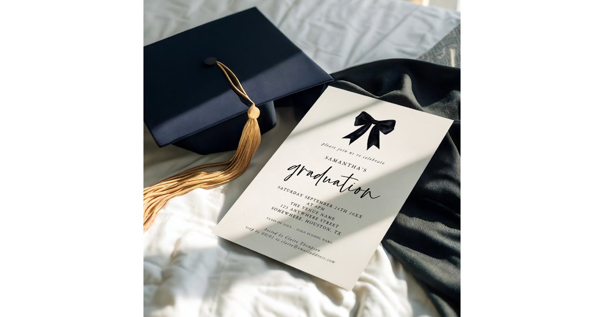Modern Black Coquette Bow Graduation Party Invitation | Zazzle