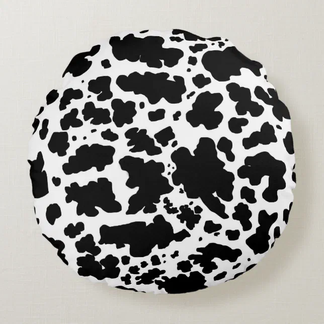 Modern Black Cow Skin Print Round Pillow | Zazzle