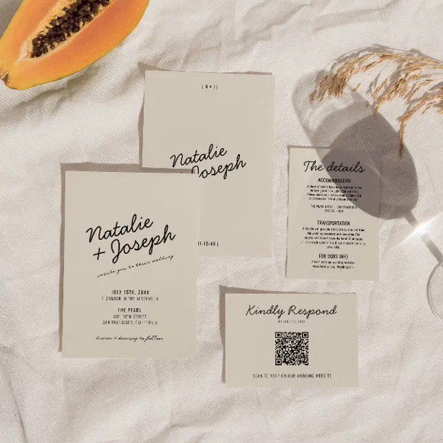 Modern Black Cream Retro Whimsical Script Wedding Invitation | Zazzle