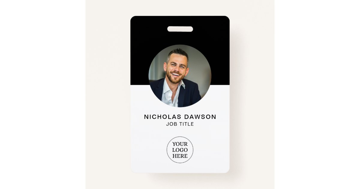 Modern Black Custom Employee Photo ID Card QR Badge | Zazzle