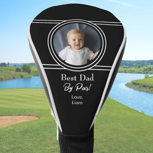 Modern Black Custom Photo Gift for Dad Golf Head Cover | Zazzle