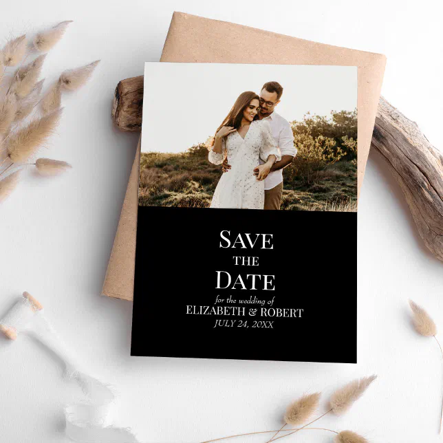Modern Black Custom Photo Save the Date Card | Zazzle
