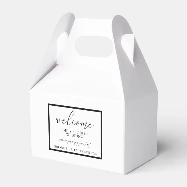 Modern Black Custom Wedding Welcome Gable Favor Boxes | Zazzle