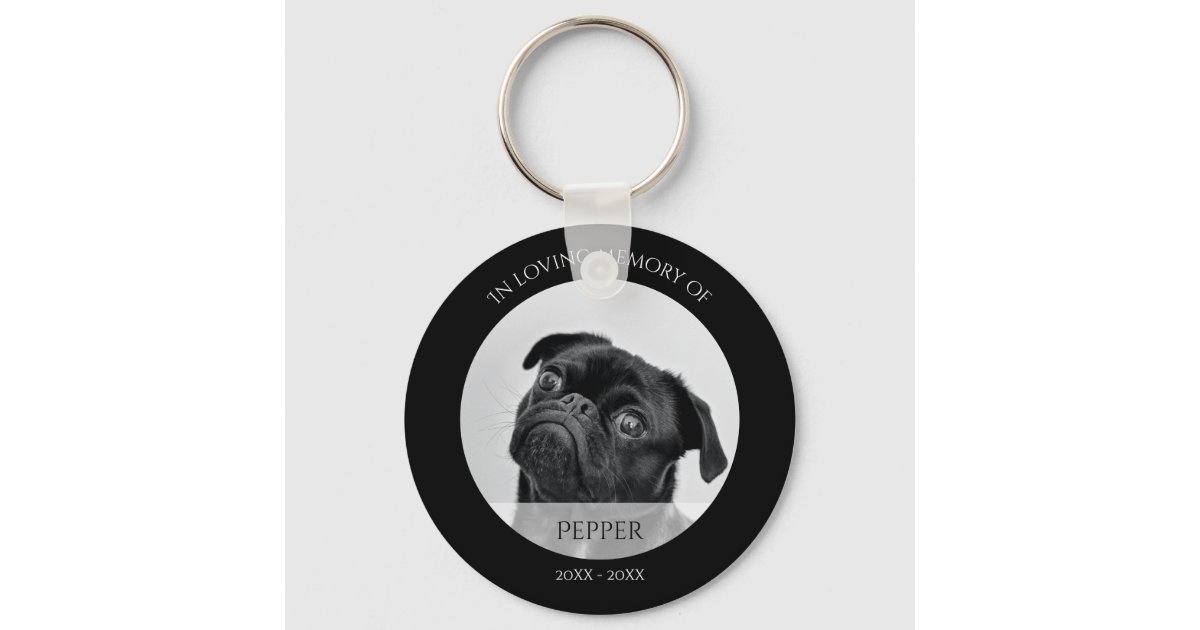 Modern Black Dog Memorial In Loving Memory Photo Keychain | Zazzle