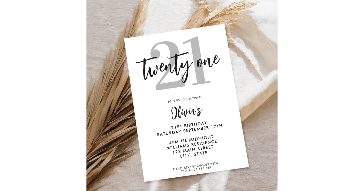 Modern Black Elegant 21st Birthday Invitation | Zazzle