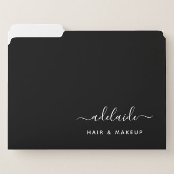 Modern Black Elegant Hair Stylist Makeup Artist File Folder | Zazzle