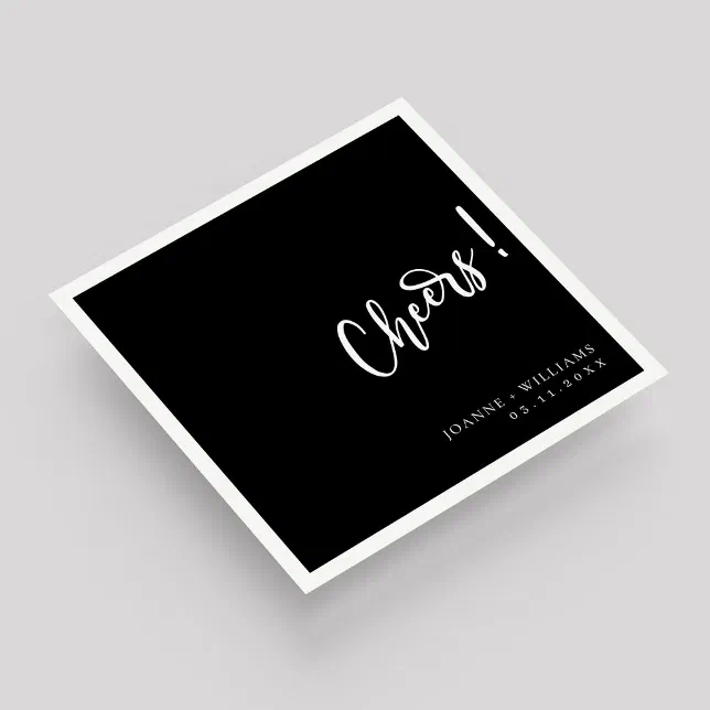 Modern Black Elegant Hand Lettering Cheers Wedding Napkins | Zazzle
