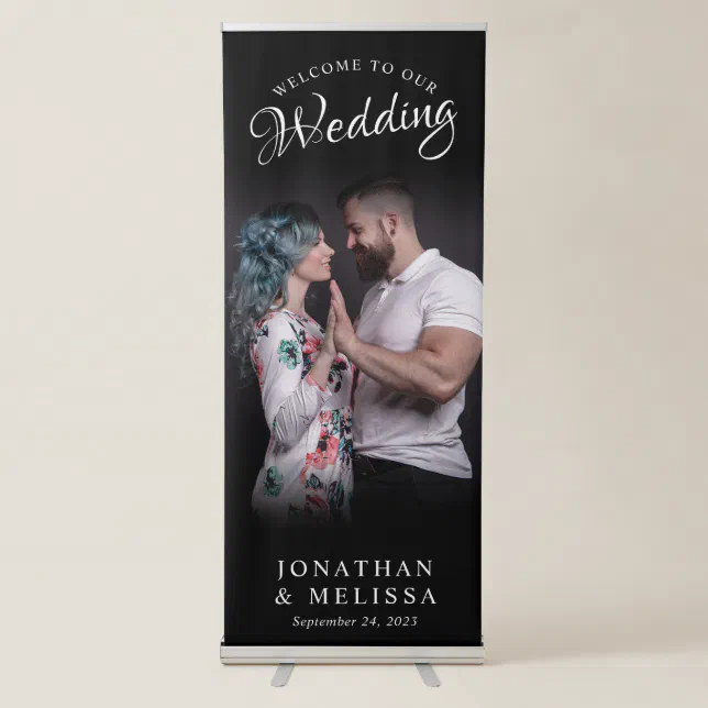 Modern Black Elegant Photo Script Wedding Welcome Retractable Banner ...