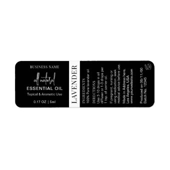 Modern Black Essential Oil Dropper Bottle Wrapper Label | Zazzle