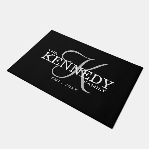 Modern Black Family Last Name Monogram Doormat | Zazzle