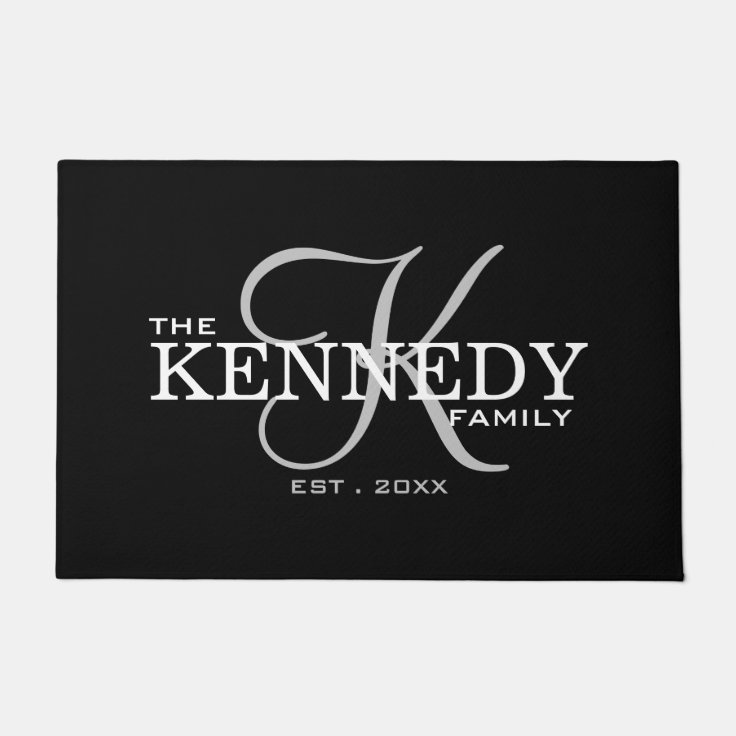 Modern Black Family Last Name Monogram Doormat | Zazzle