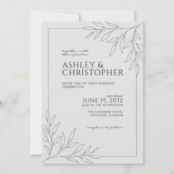 Modern Black Foliage Outline All-in-One Wedding Invitation | Zazzle