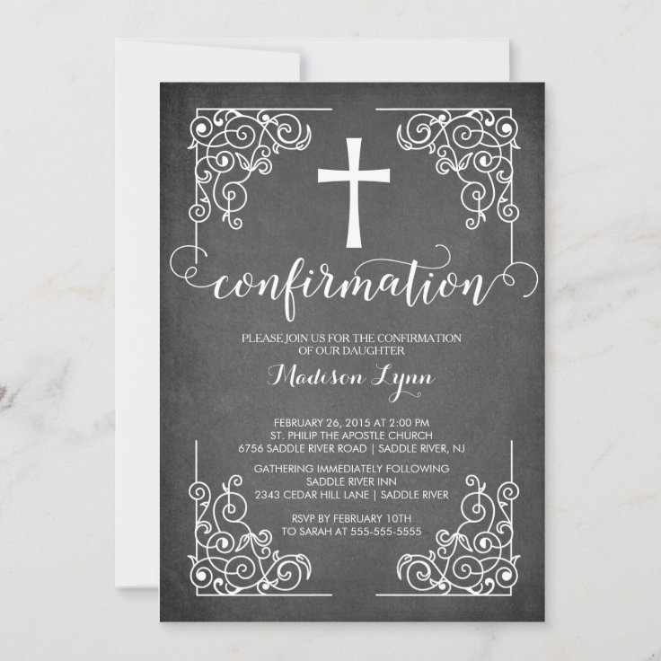 Modern Black Frame Cross Confirmation Invitation | Zazzle