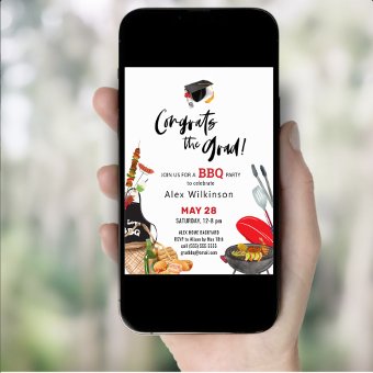 Modern Black Fun Script Graduation BBQ Party Invitation | Zazzle