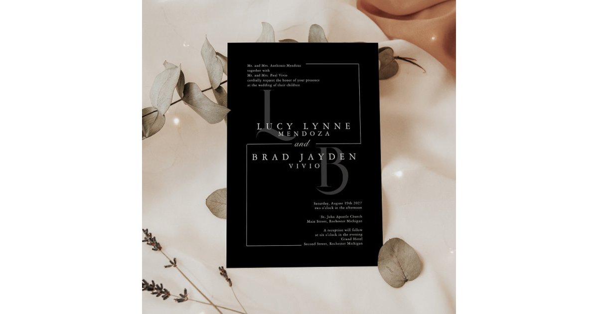 Modern Black Geometric Initials Wedding Invite | Zazzle