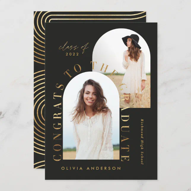 Modern black geometric multi photo arch graduation | Zazzle