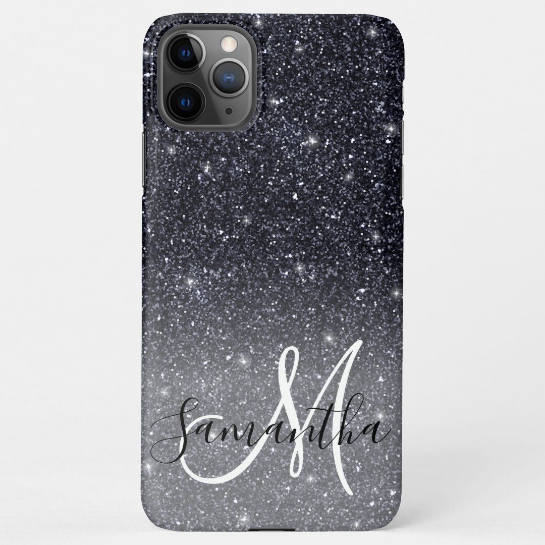 Modern Black Glitter Sparkles Personalized Name iPhone Case | Zazzle