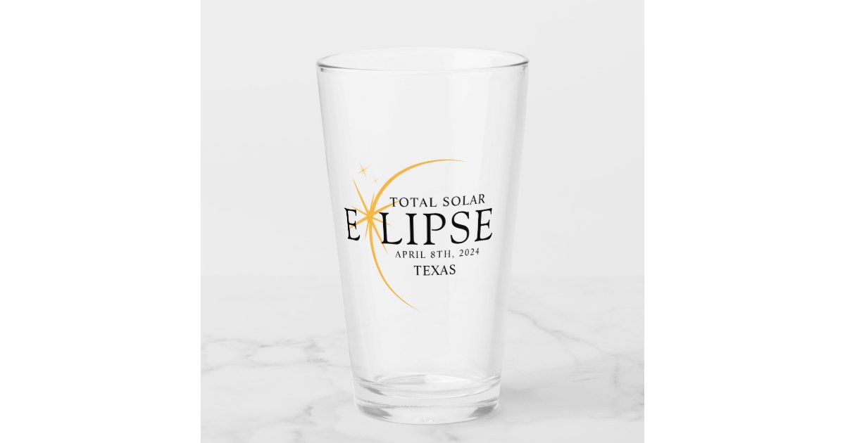 Modern Black & Gold 2024 Texas Total Solar Eclipse Glass | Zazzle