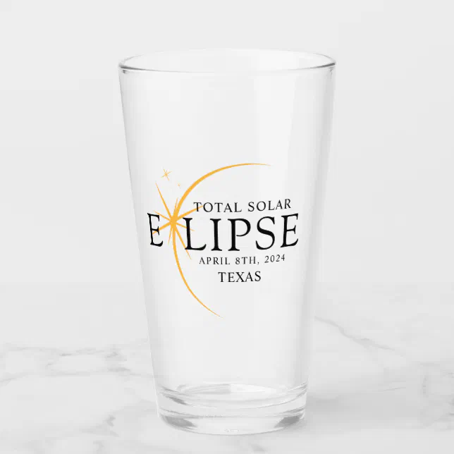 Modern Black & Gold 2024 Texas Total Solar Eclipse Glass | Zazzle