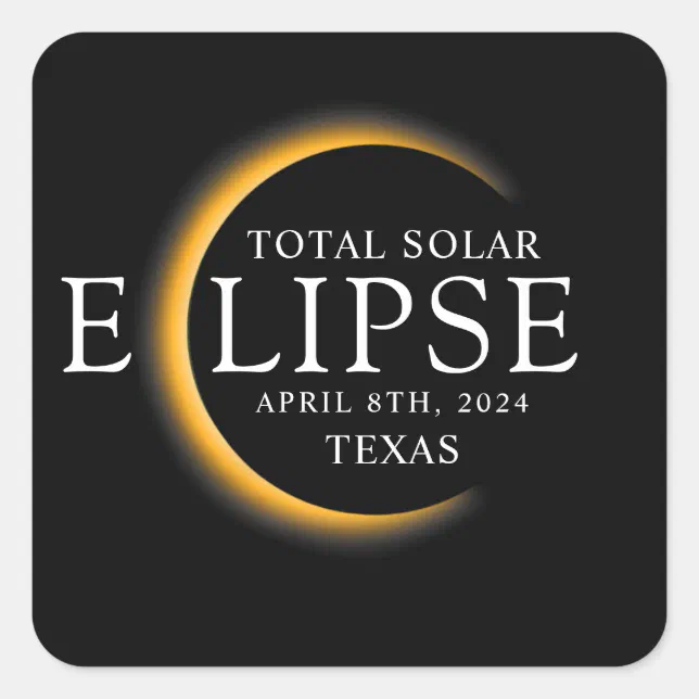 Modern Black & Gold 2024 Texas Total Solar Eclipse Square Sticker | Zazzle