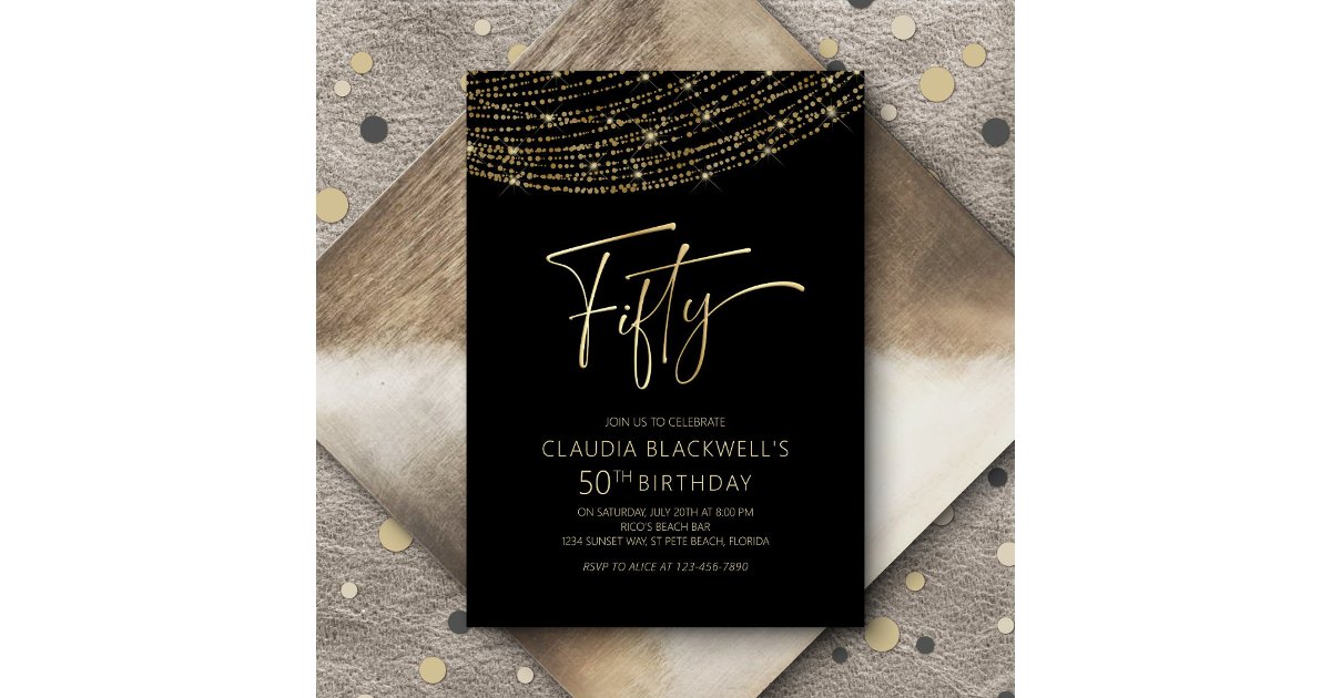 Modern Black Gold 50th Birthday Invitation | Zazzle