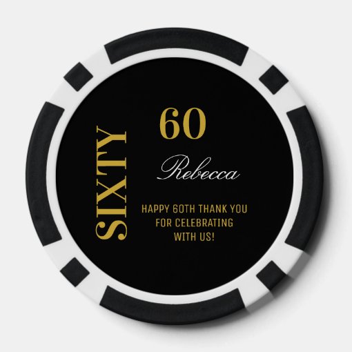 Modern Black & Gold 60th Birthday Cocktail Party Poker Chips | Zazzle