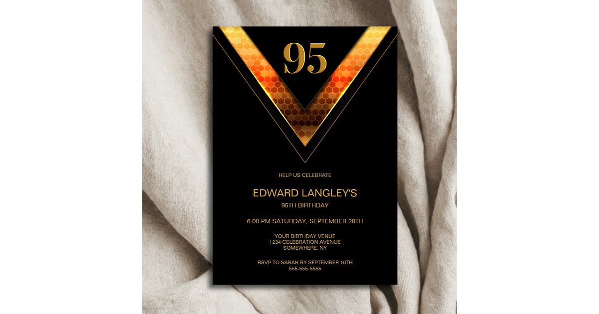 Modern Black Gold 95th Birthday Party Invitation | Zazzle