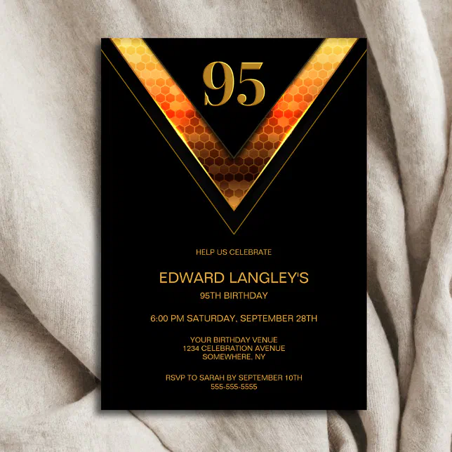 Modern Black Gold 95th Birthday Party Invitation | Zazzle