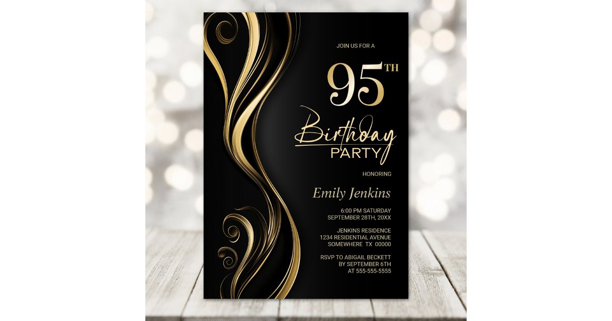 Modern Black Gold 95th Birthday Party Invitation | Zazzle