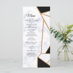 Modern Black Gold Abstract on White Marble Menu | Zazzle