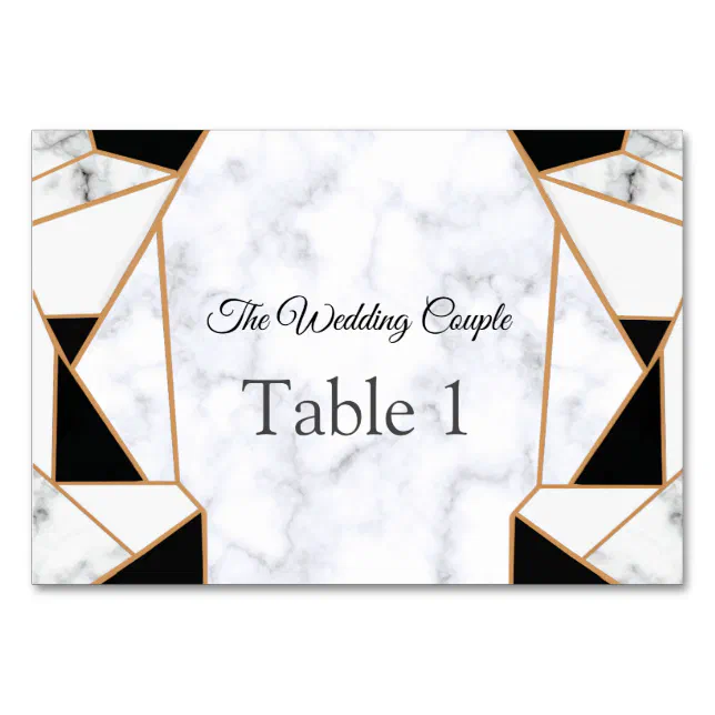 Modern Black Gold Abstract on White Marble Table Number | Zazzle