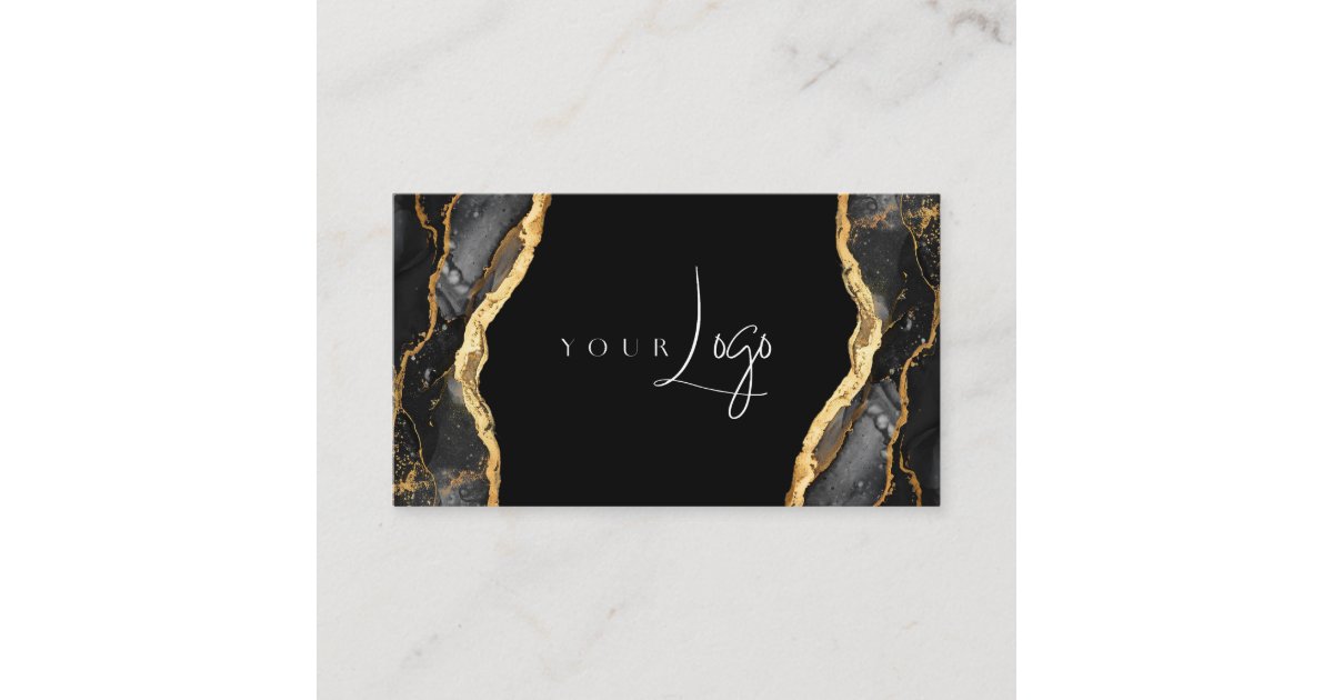 Modern Black Gold Agate Logo Business Card | Zazzle