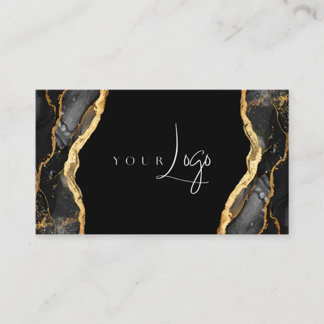 Modern Black Gold Agate Logo Business Card | Zazzle