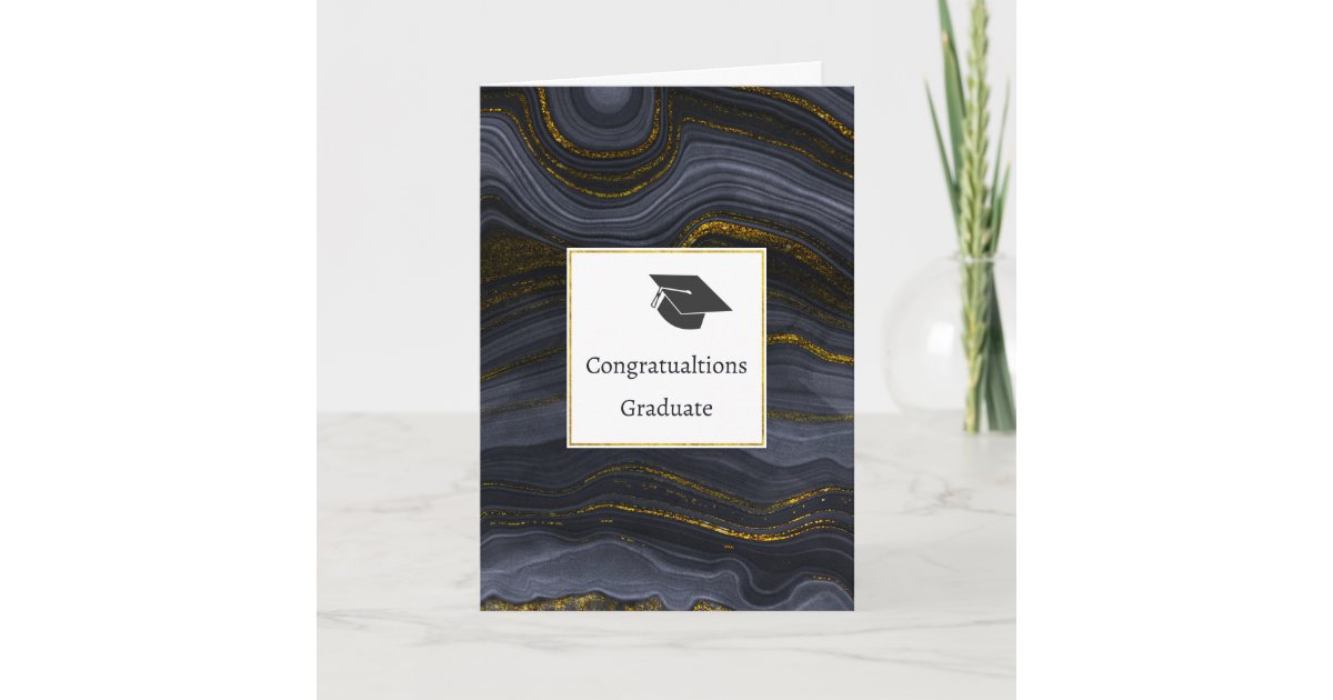 Modern Black & Gold Agate Stone Graduation Cap Card | Zazzle