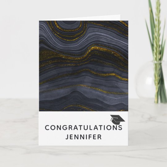 Modern Black & Gold Agate Stone Graduation Cap Card | Zazzle.com