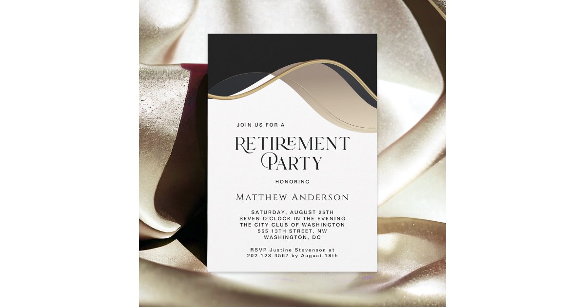 Modern Black, Gold and Tan Retirement Party Invitation | Zazzle