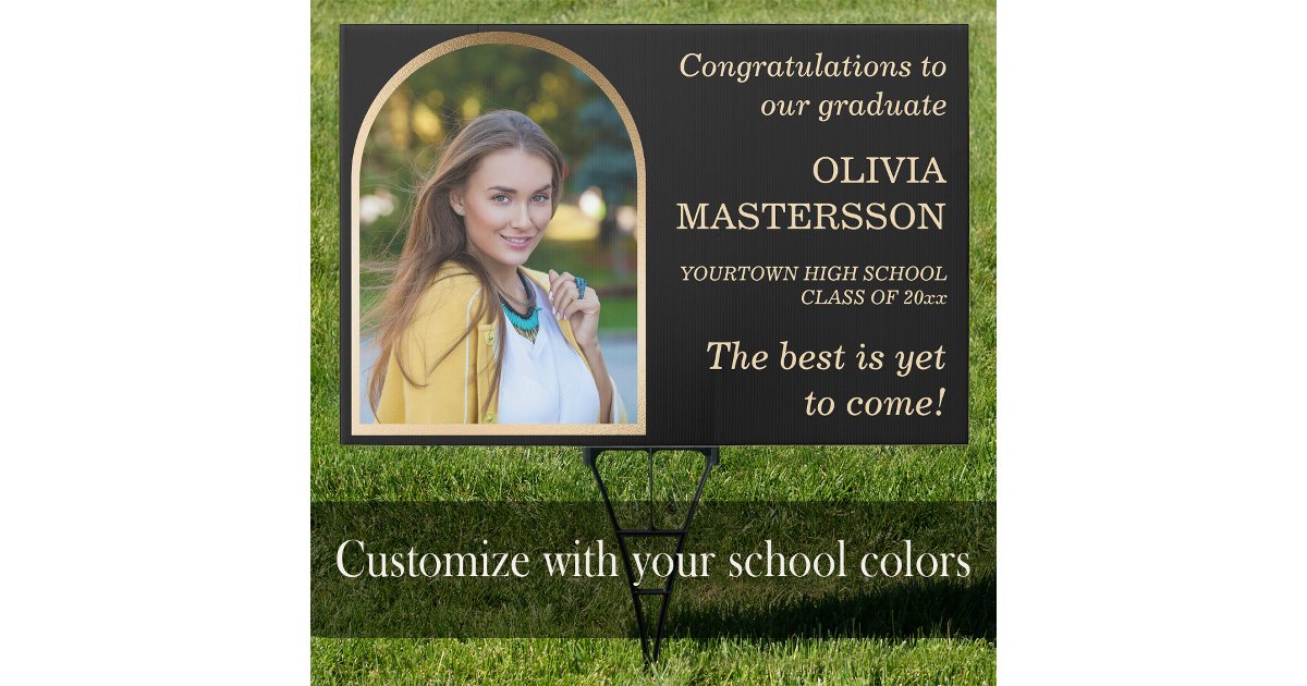 Modern Black Gold Arch Graduation Photo Sign | Zazzle
