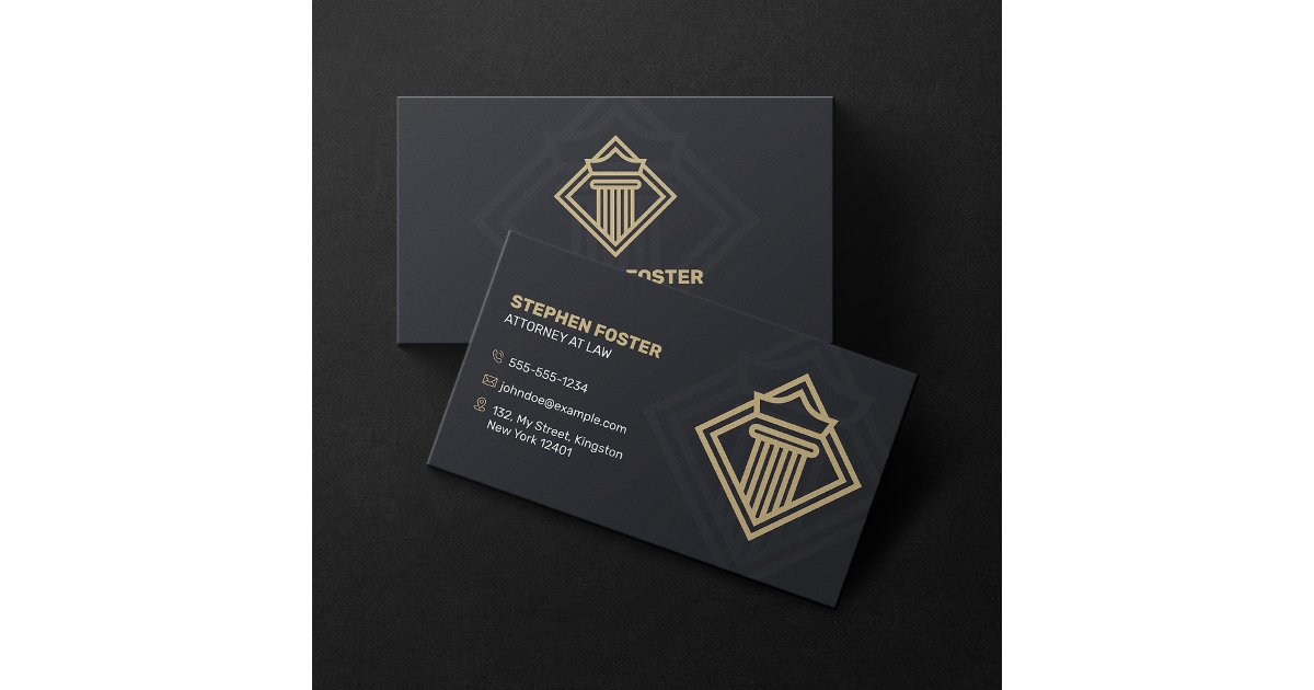 Modern Black Gold Attorney at Law, Notary, Lawyer Business Card | Zazzle