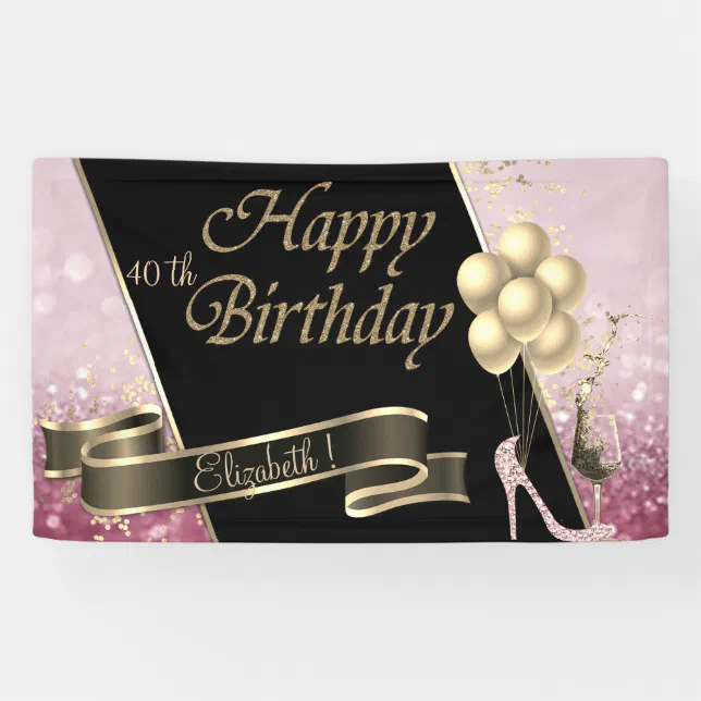 Modern Black Gold Balloons,Glass, High Heel Banner | Zazzle