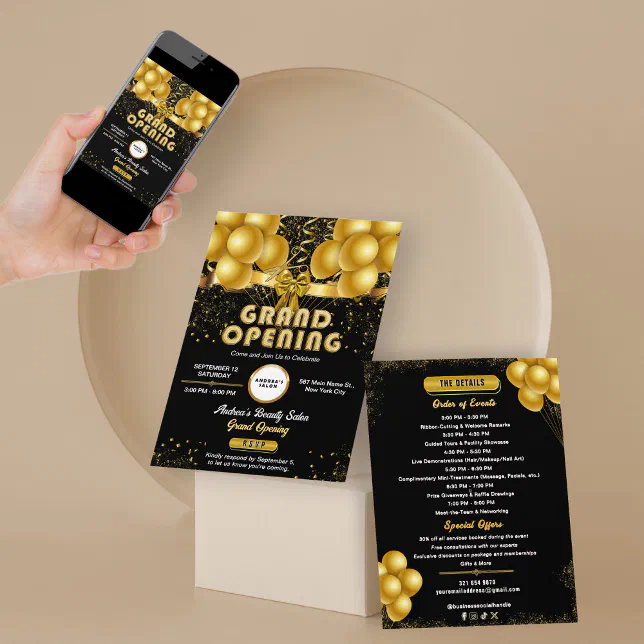 Modern Black Gold Business Launch Grand Opening Invitation | Zazzle