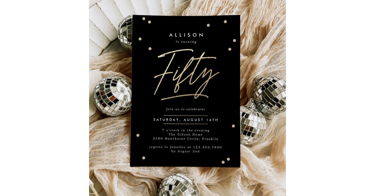 Modern Black Gold Calligraphy 50th Birthday Invitation | Zazzle