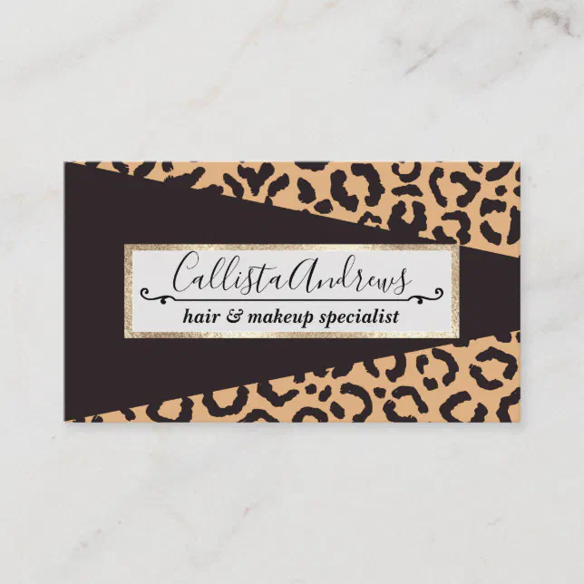 Modern Black Gold Cheetah Leopard Animal Print Business Card | Zazzle