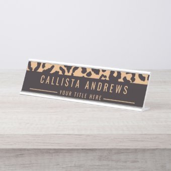 Modern Black Gold Cheetah Leopard Animal Print Desk Name Plate | Zazzle