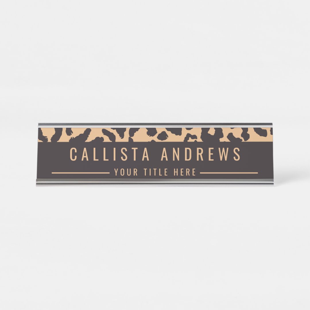 Modern Black Gold Cheetah Leopard Animal Print Desk Name Plate | Zazzle