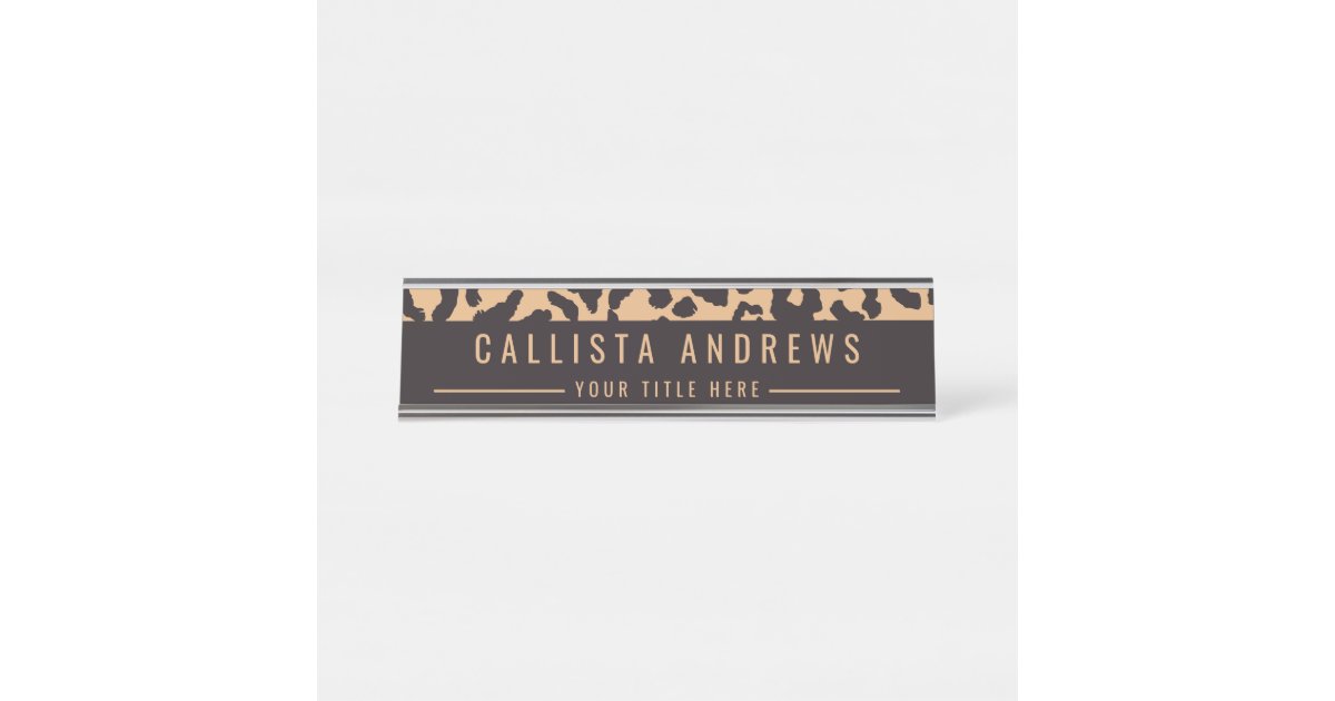 Modern Black Gold Cheetah Leopard Animal Print Desk Name Plate | Zazzle