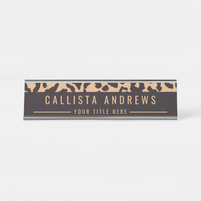 Modern Black Gold Cheetah Leopard Animal Print Desk Name Plate | Zazzle