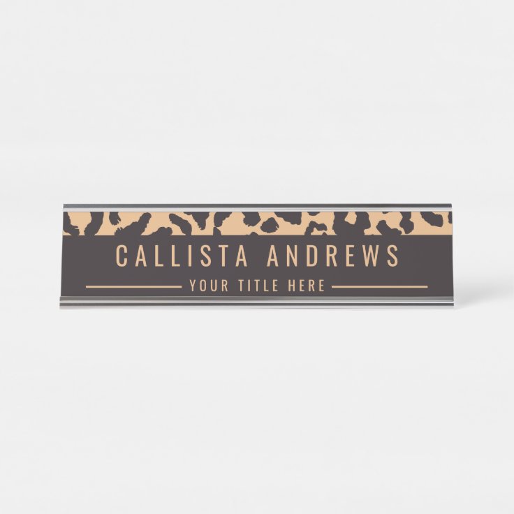 Modern Black Gold Cheetah Leopard Animal Print Desk Name Plate | Zazzle